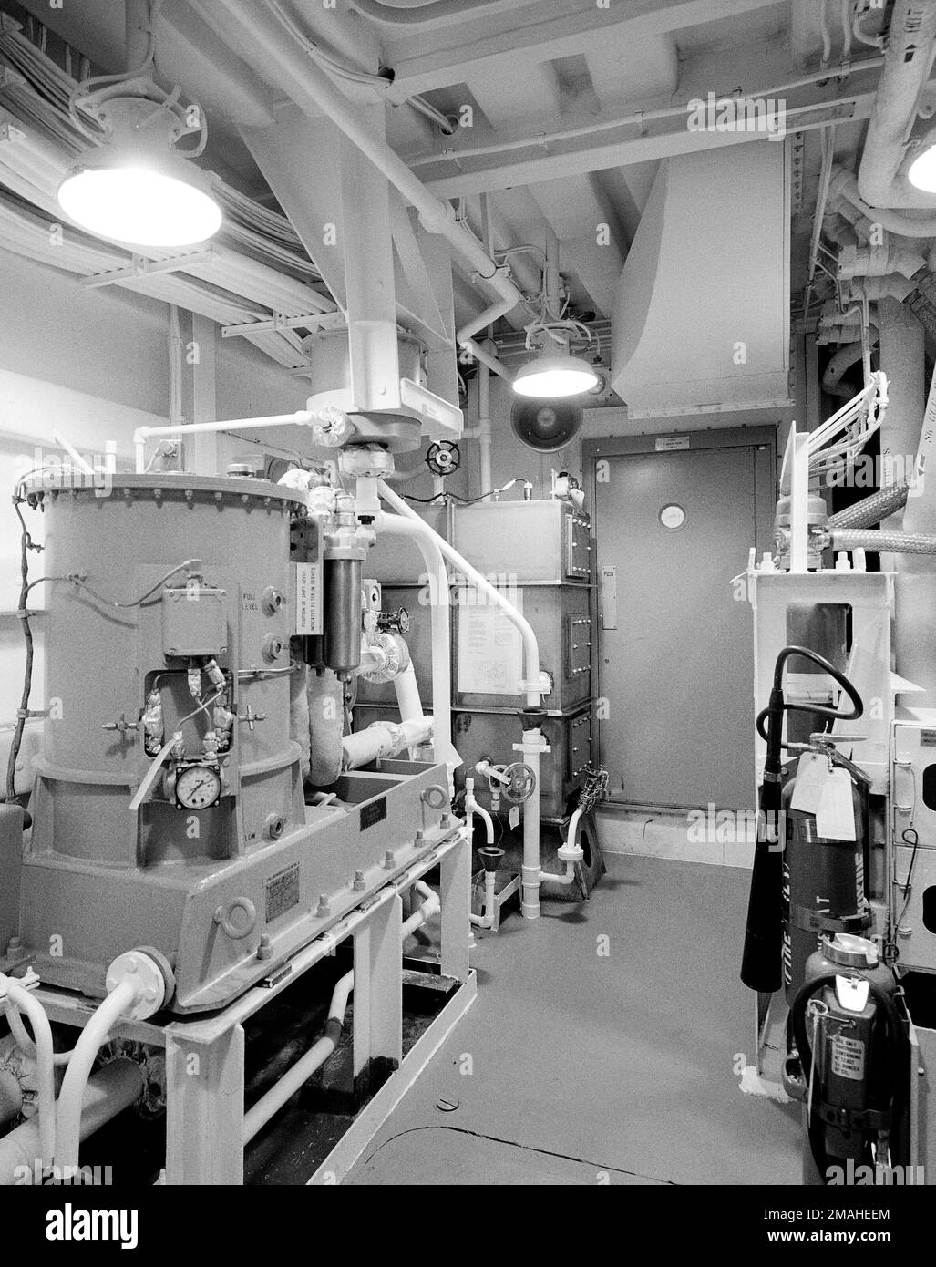 A view of main engine room No. 2 aboard the guided missile frigate ...