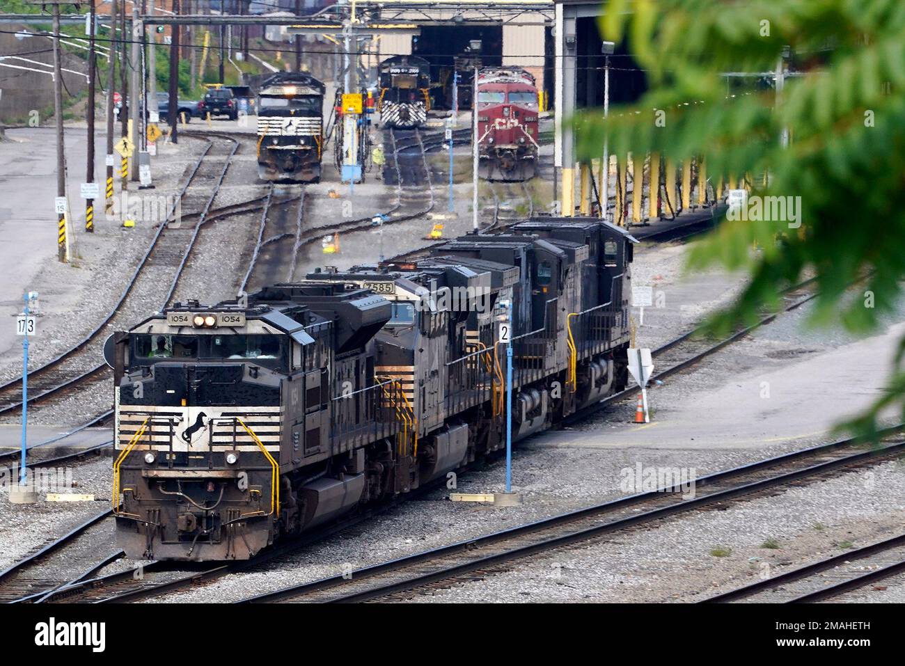 Norfolk Southern locomotives are moved in the Conway Terminal in Conway ...
