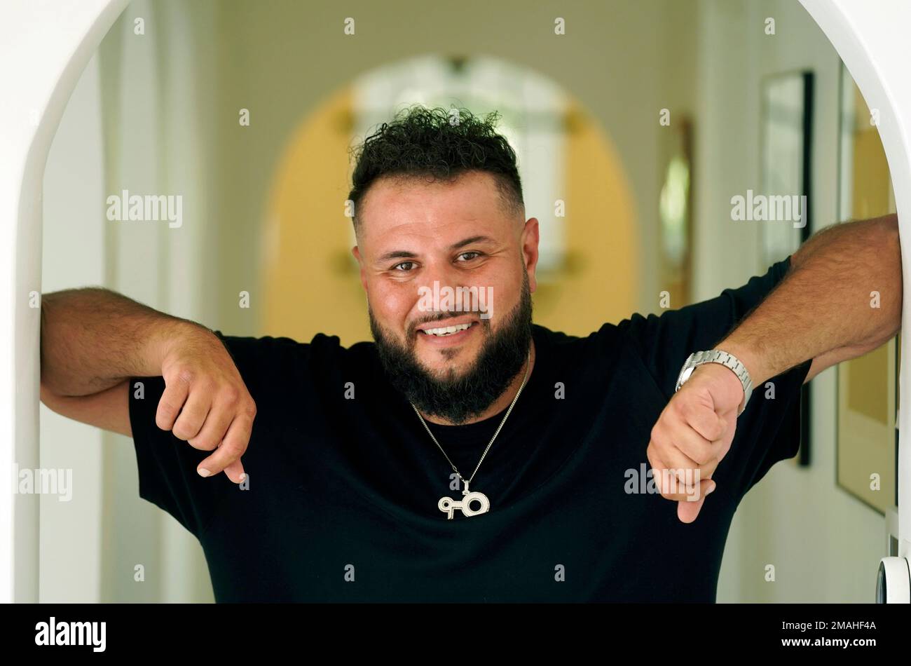 Comedian Mohammed Amer poses for a portrait, Wednesday, Aug. 31, 2022, in Los Angeles. Amer's ...