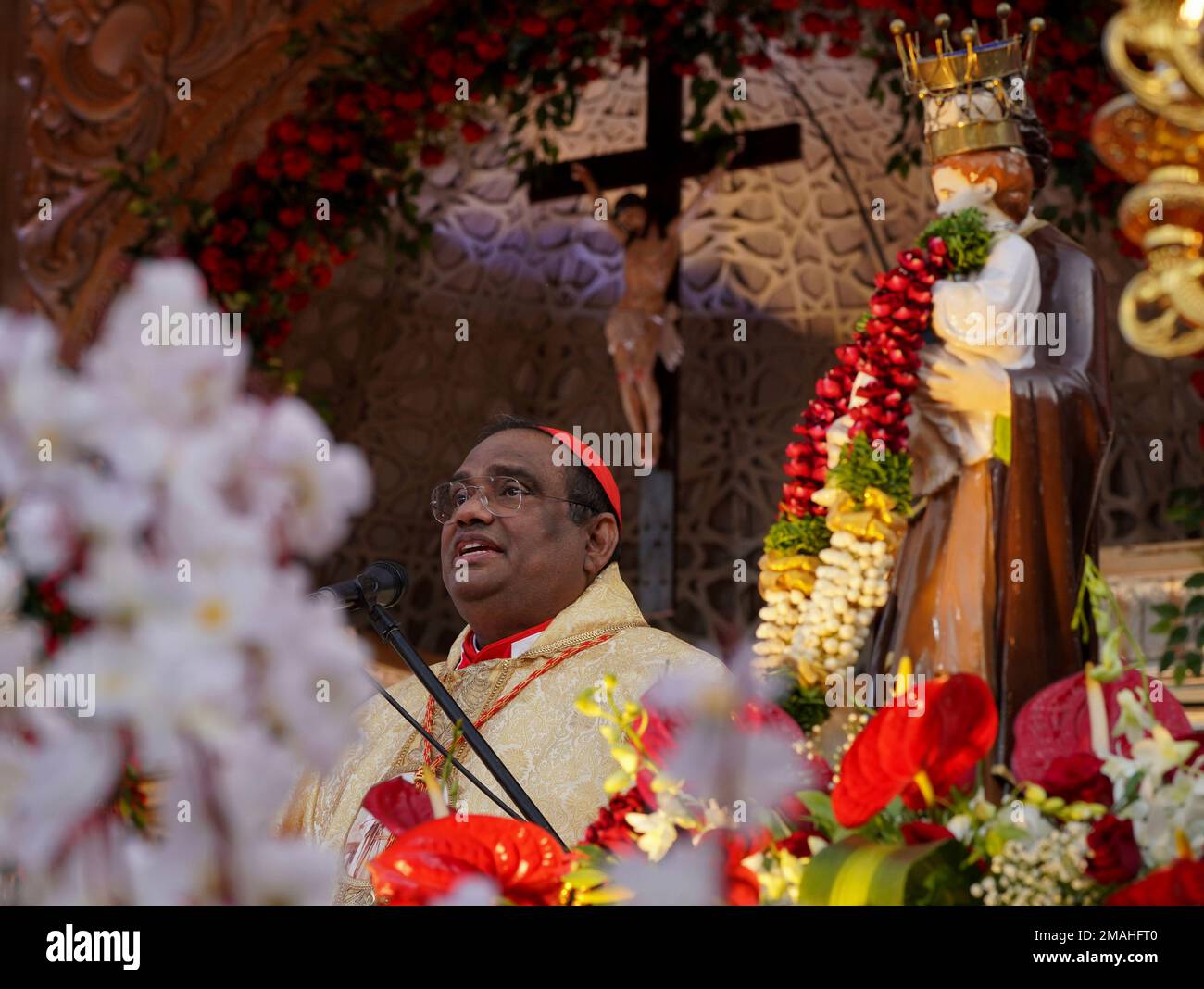 Archbishop of Hyderabad Anthony Poola attends a thanksgiving mass for ...
