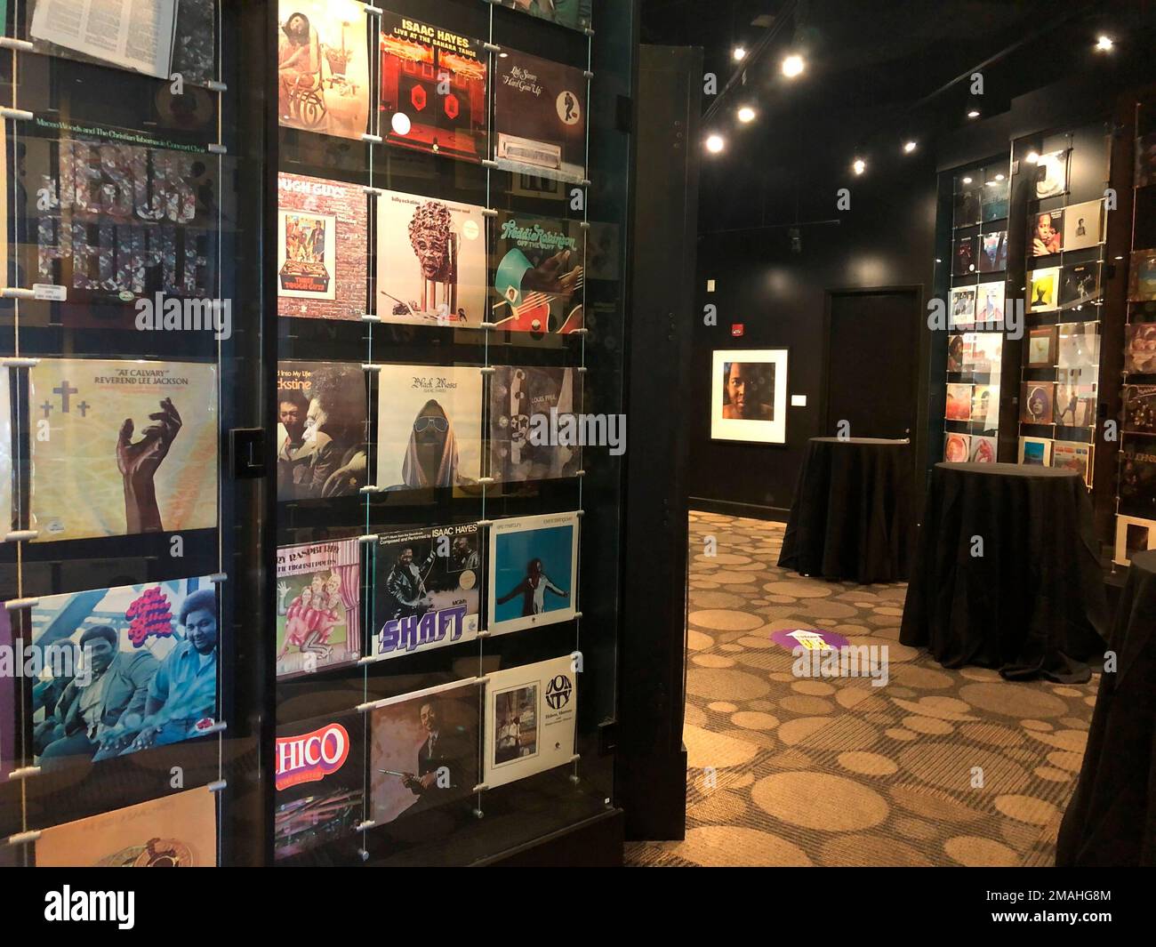 Album covers are displayed at the Stax Museum of American Soul Music on ...