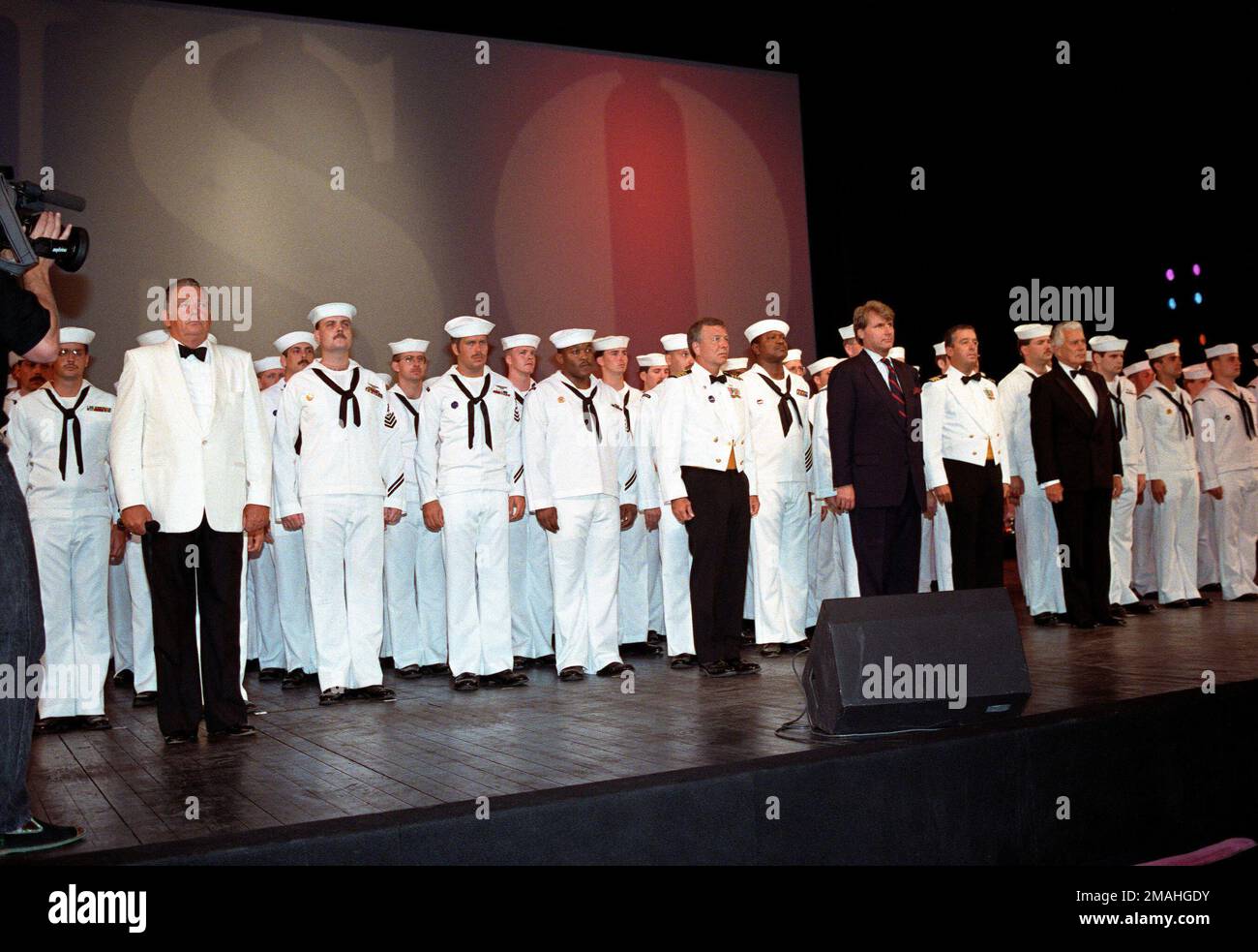 Actor John Forsyth, front row, right, and Captain J.J. Dantone, front ...