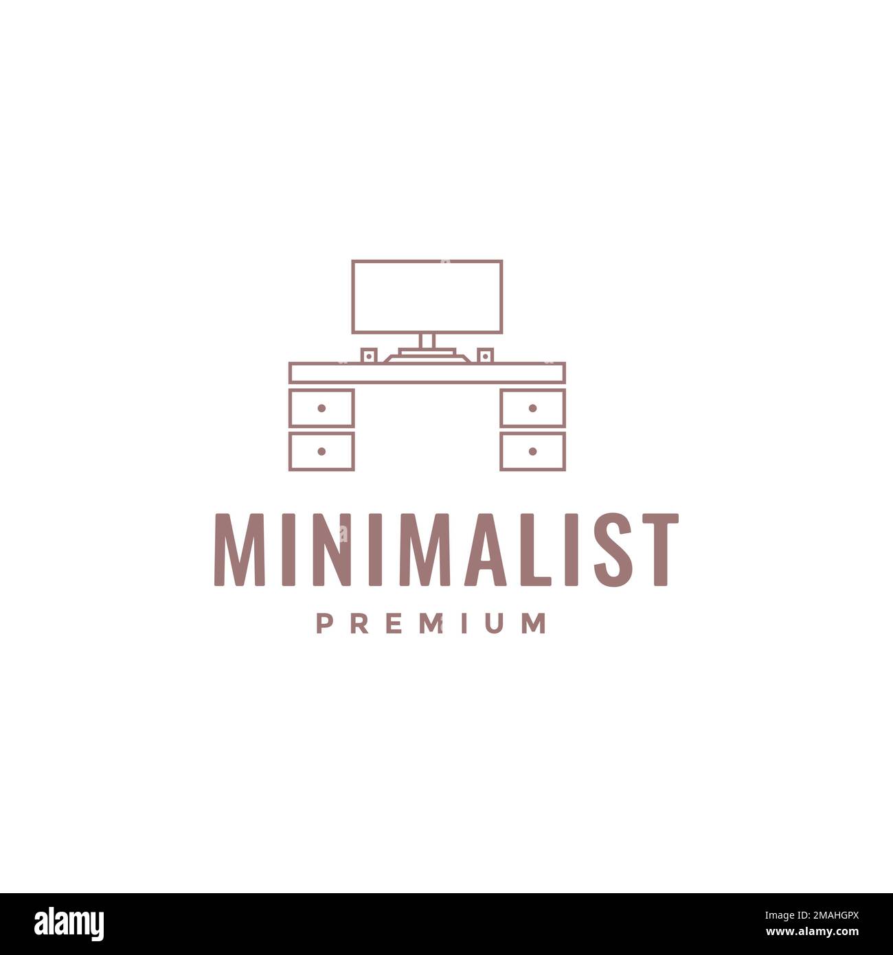 workspace setup computer and table simple line logo design vector icon ...