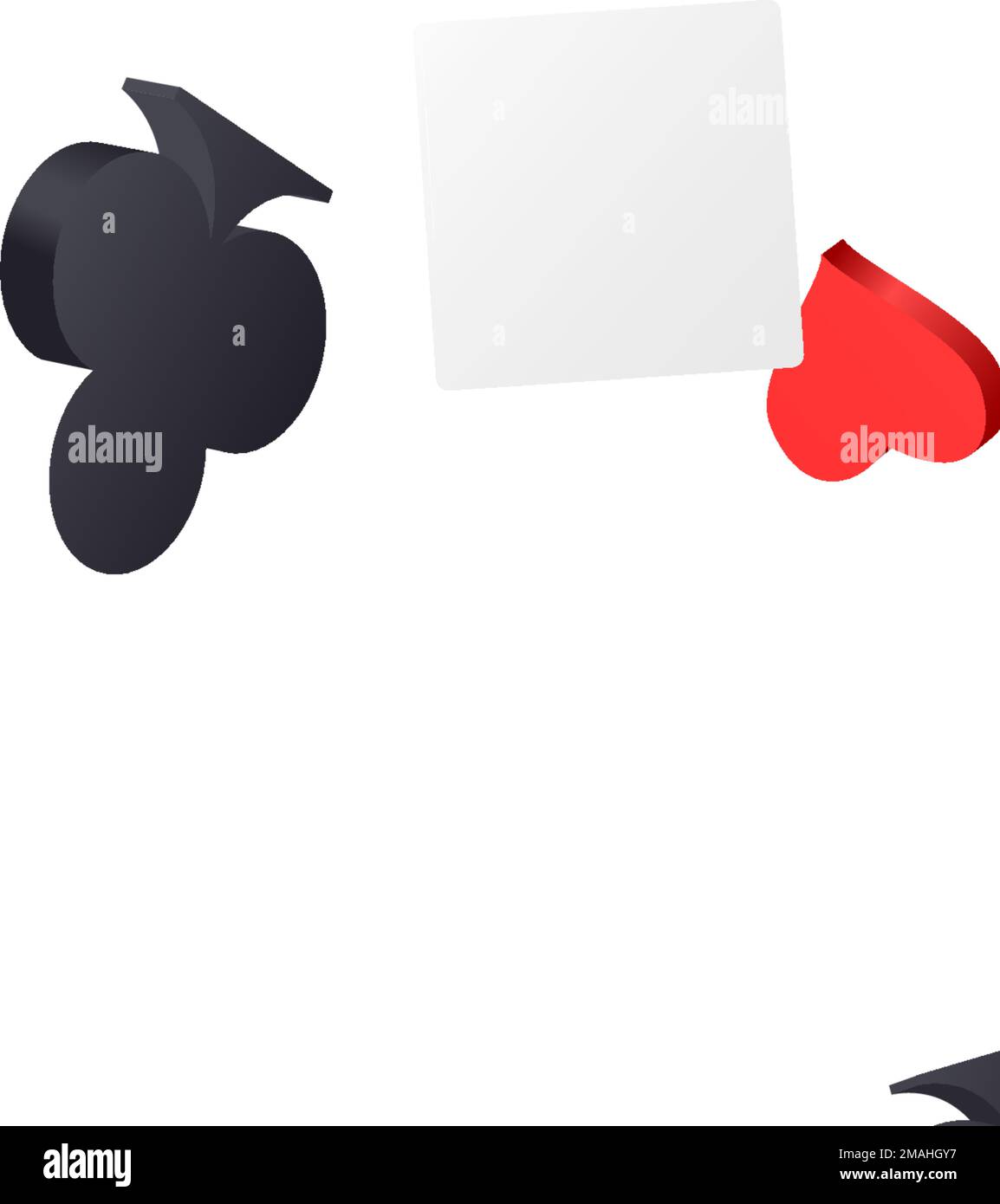 Falling card suit symbols icons, poker chips and dice cubes on white ...