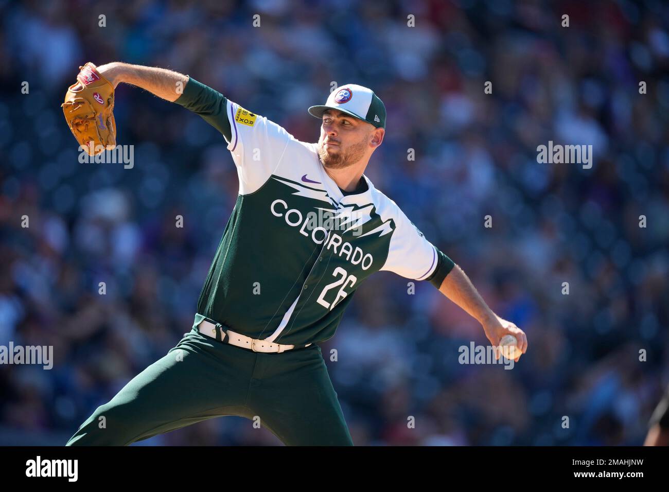 Colorado Rockies starting pitcher Austin Gomber (26) in the seventh ...