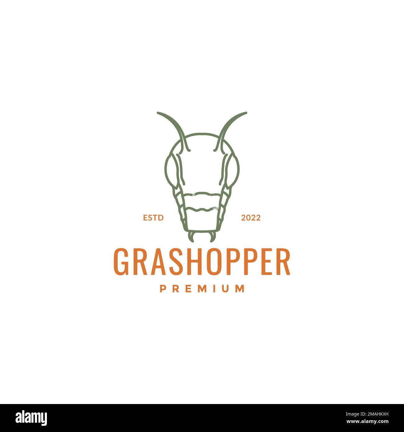 head insect grasshopper animal plants grass lines logo design vector ...