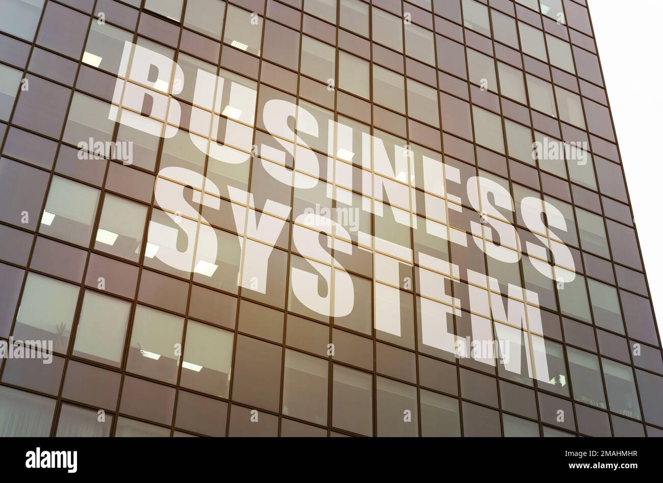 Business concept. On the glass surface of the business center there is ...