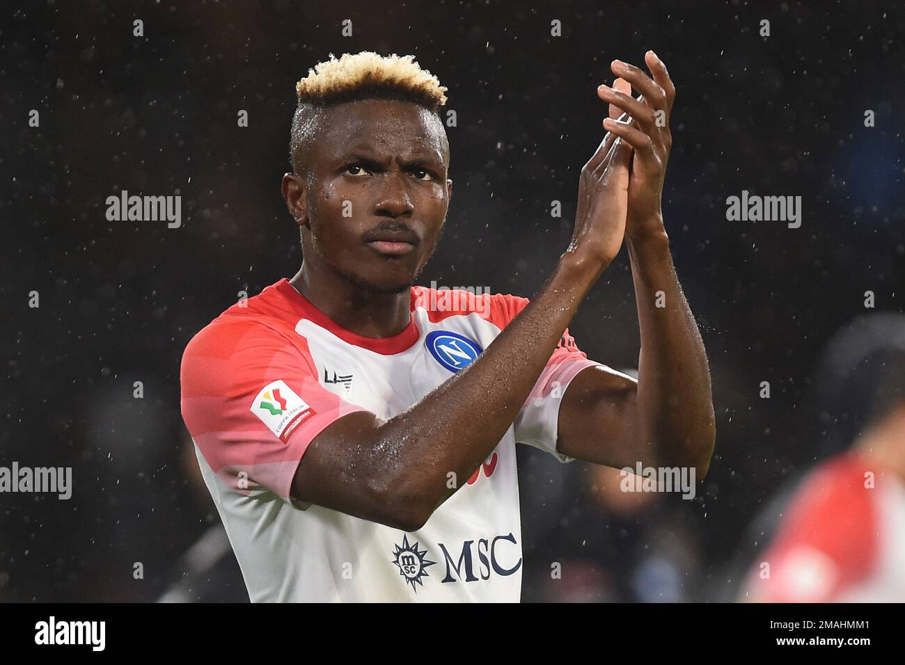 Naples, Italy. 18 Jan, 2023. Victor Osimhen of SSC Napoli applauds fans ...