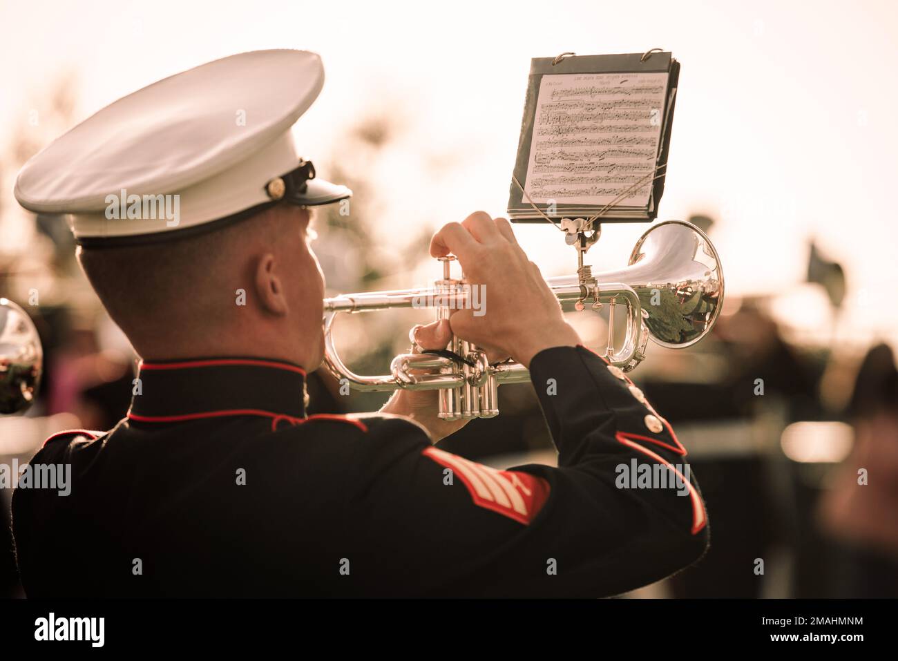 A U.S. Marine assigned to the 1st Marine Division Band plays the ...