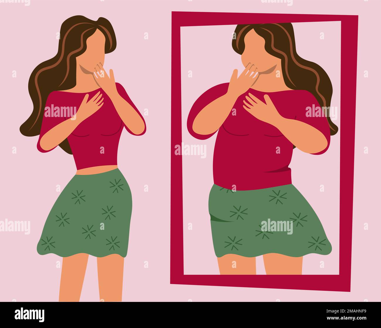 Thin Girl Looking At Mirror And Seeing Reflection With Fat Girl Funny