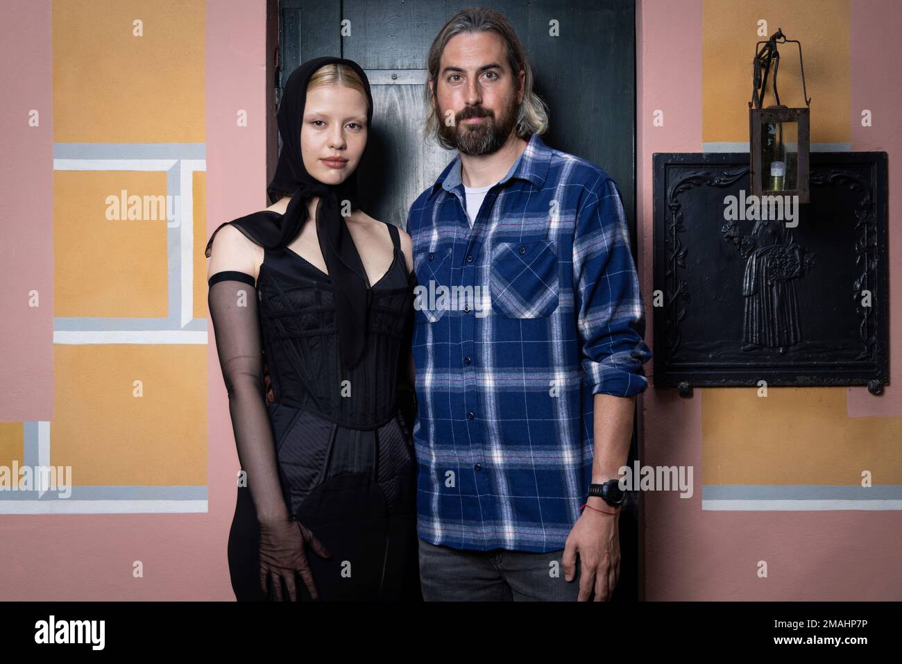 Mia Goth, left, and director Ti West pose for portraits to promote the ...