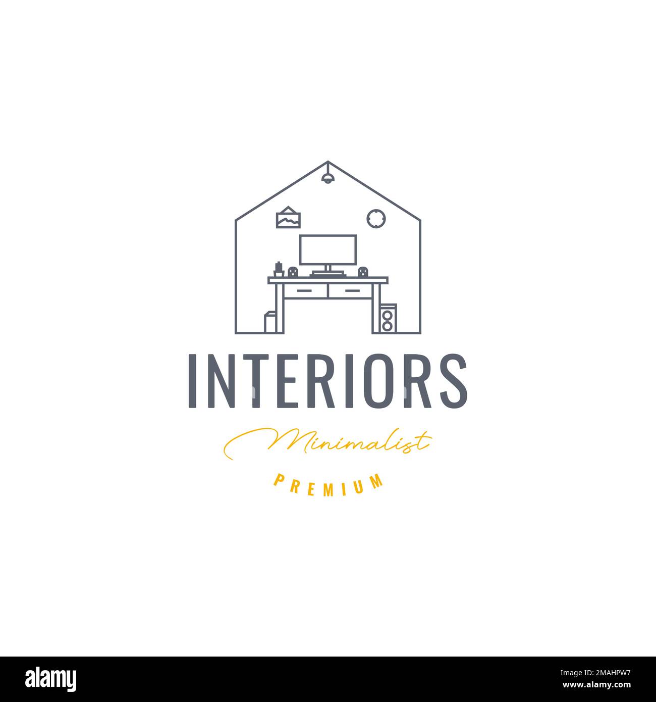 workspace home computer interior minimalist modern logo design vector ...