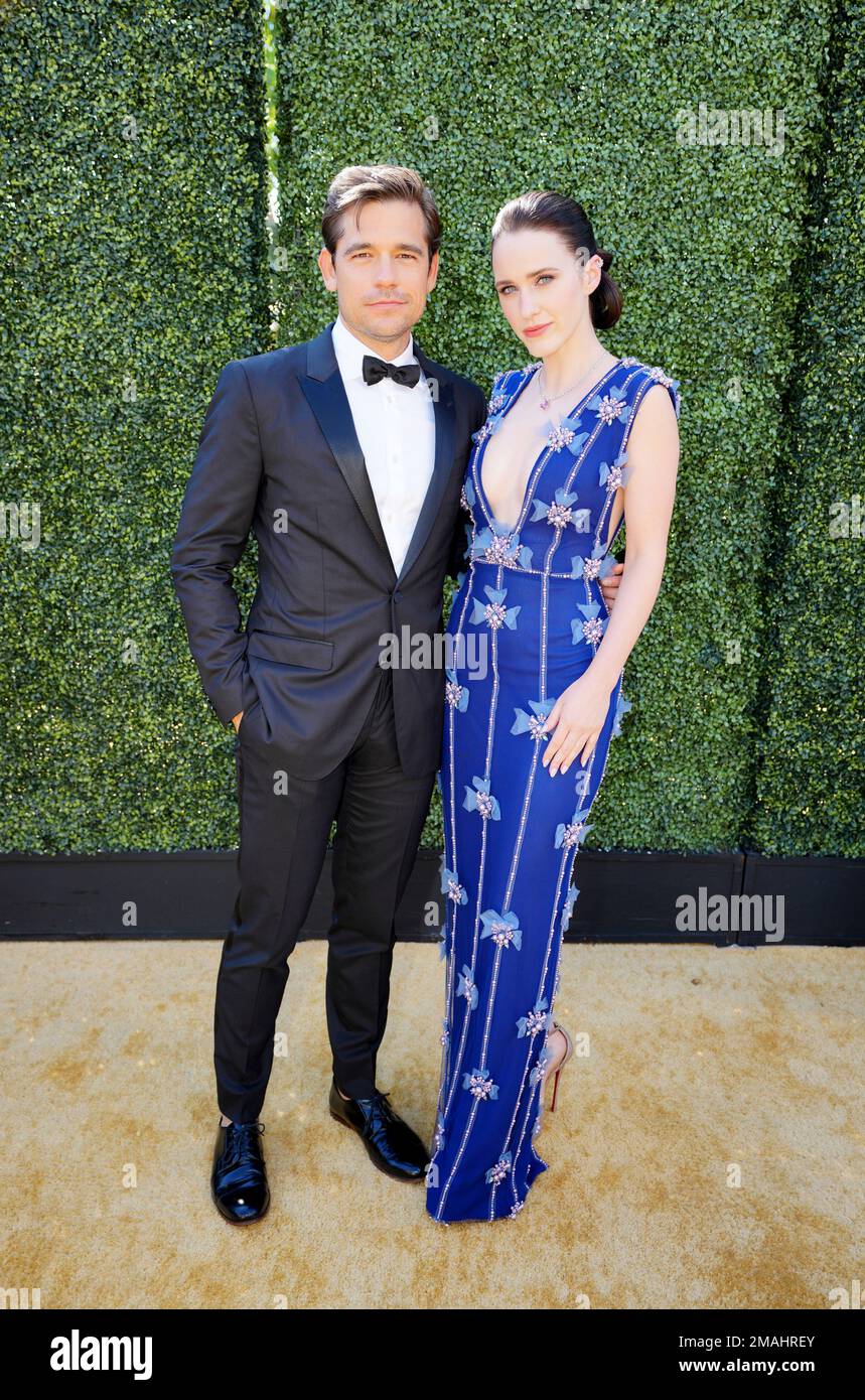 Jason Ralph, left, and Rachel Brosnahan arrive at the 74th Emmy Awards ...
