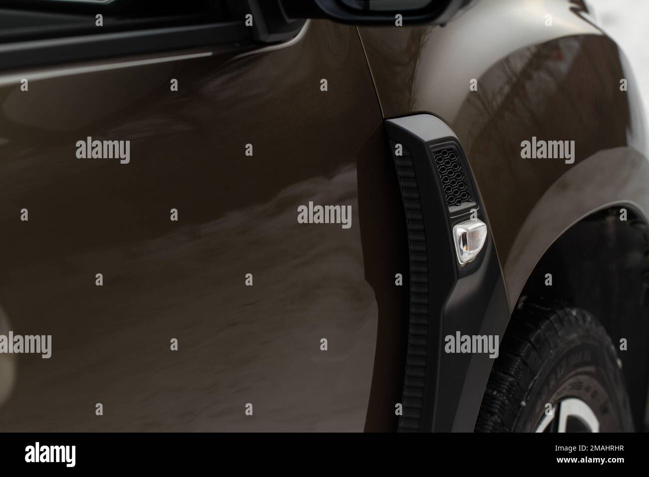 Modern SUV turn signal. Car turn signal close up. Close up of the right ...