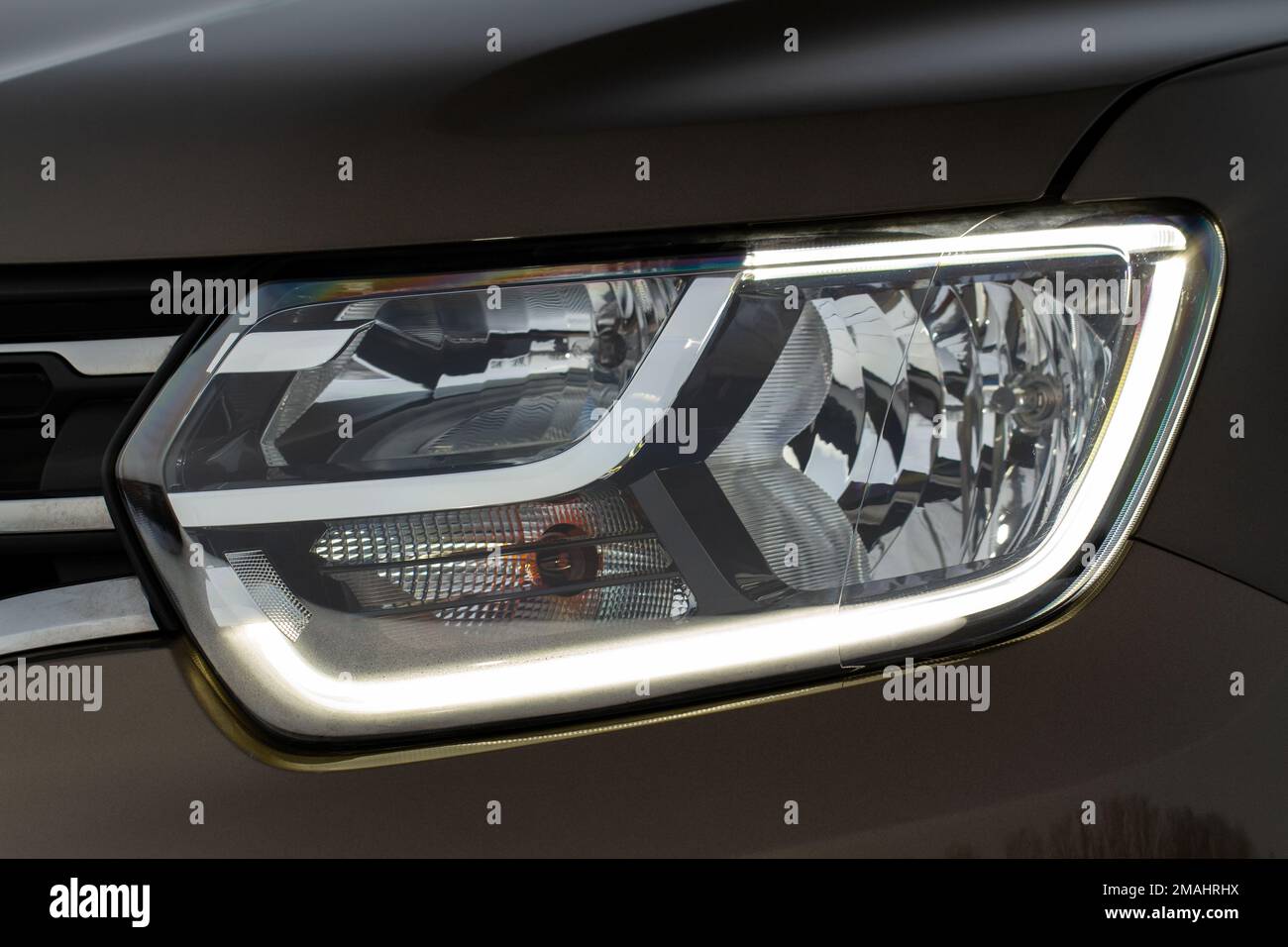 Modern car headlight close up view. LED Headlight of a car Stock Photo ...