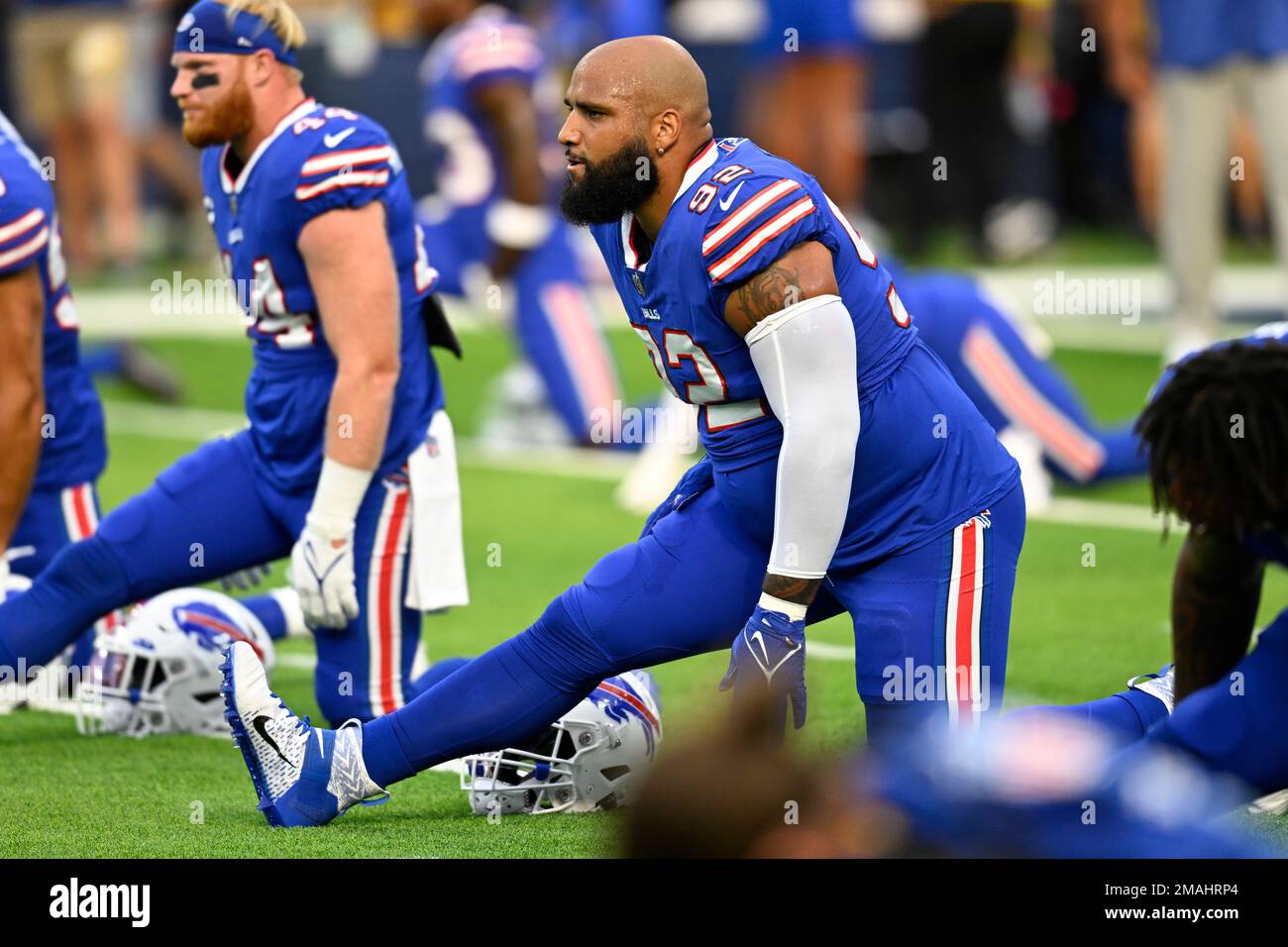 Buffalo Bills defensive tackle DaQuan Jones stretches before playing ...