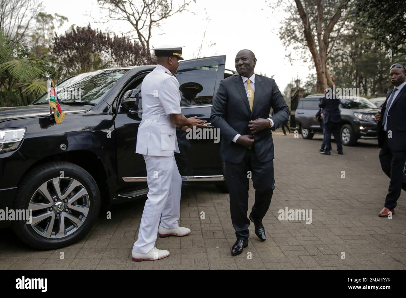 Kenya's new president William Ruto arrives to sign the book of condolence for Queen Elizabeth II ...