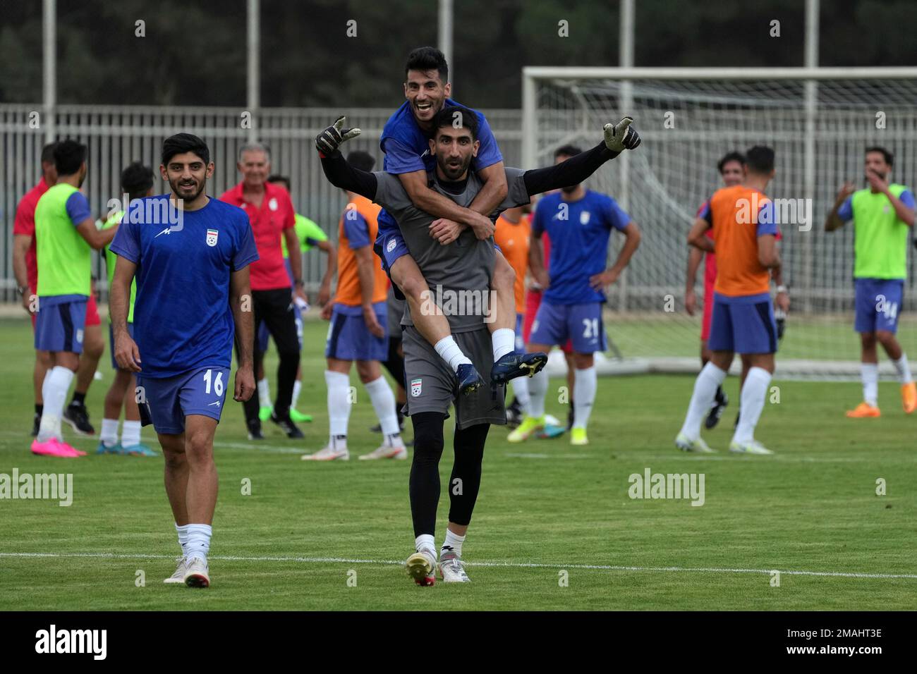 Iran's national soccer team goalkeeper Ali Reza Beiranvand, bottom ...