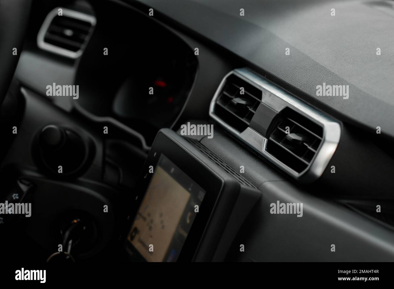 Car air conditioning. The air flow inside the car. Detail interior of a ...