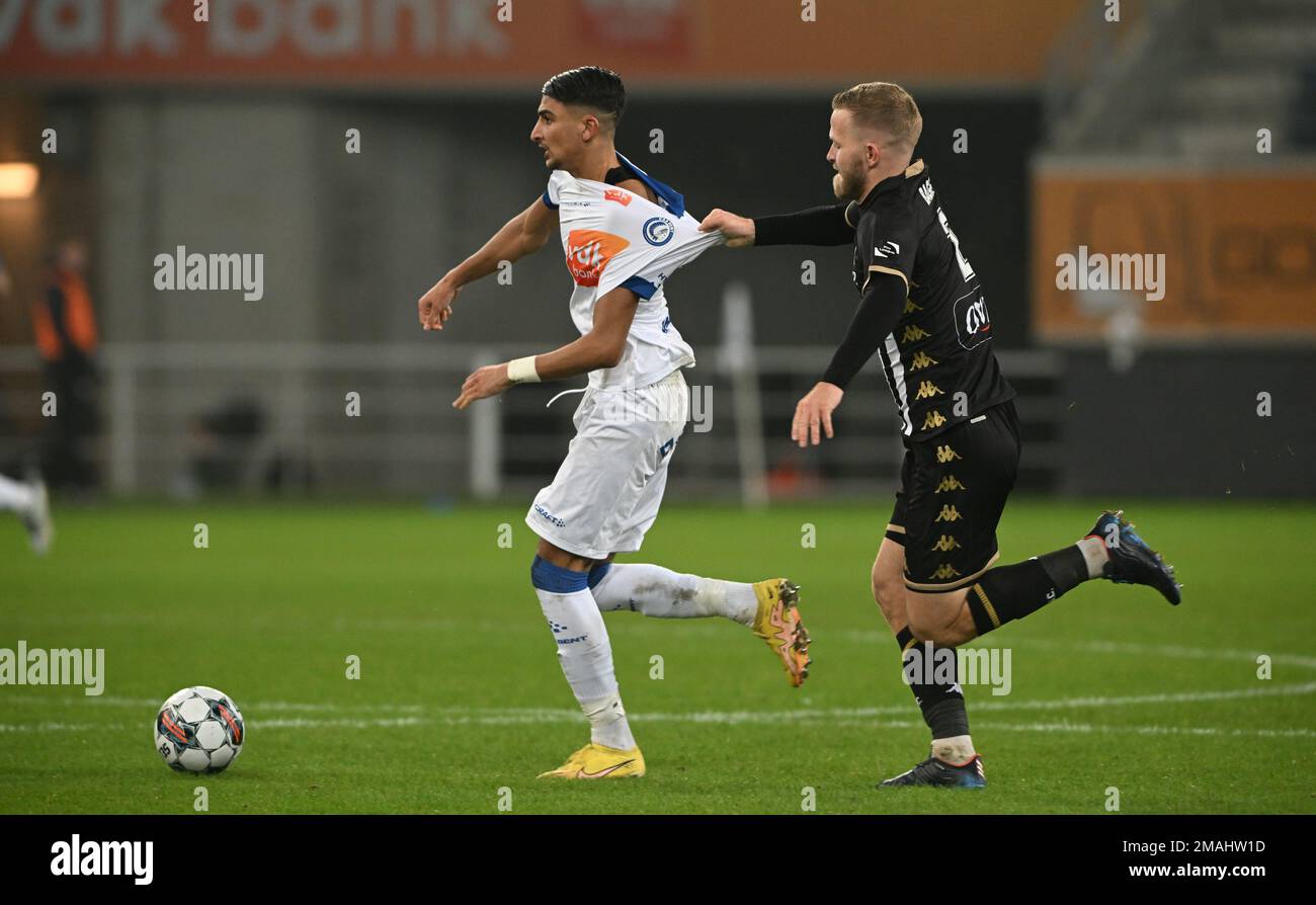Marcinelle, Belgium. 19th Jan, 2023. Ibrahim Salah (16) of Gent ...