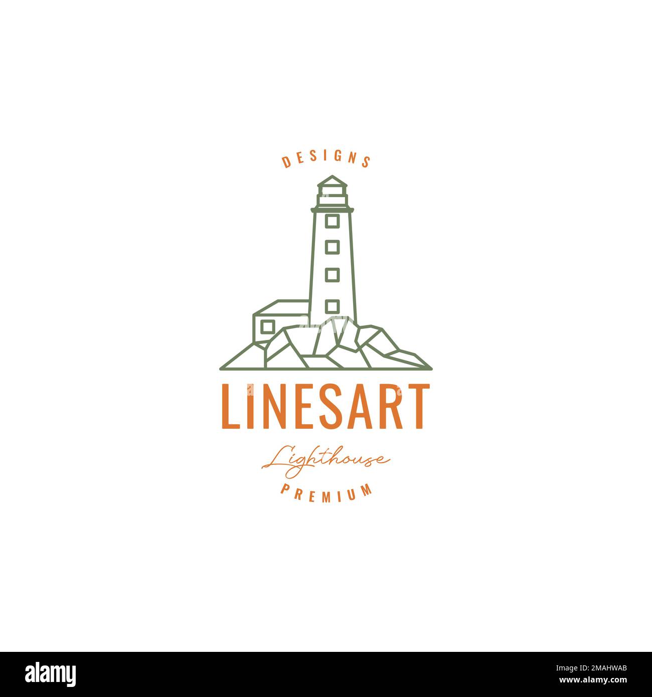 lighthouse ocean sea lighting line art style hipster vintage logo ...