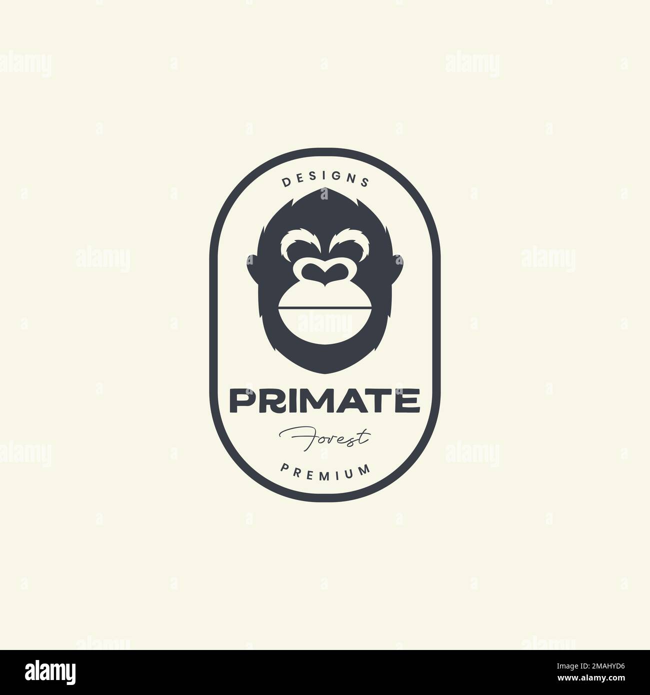 portrait primate apes smile happy badge vintage logo design vector icon ...