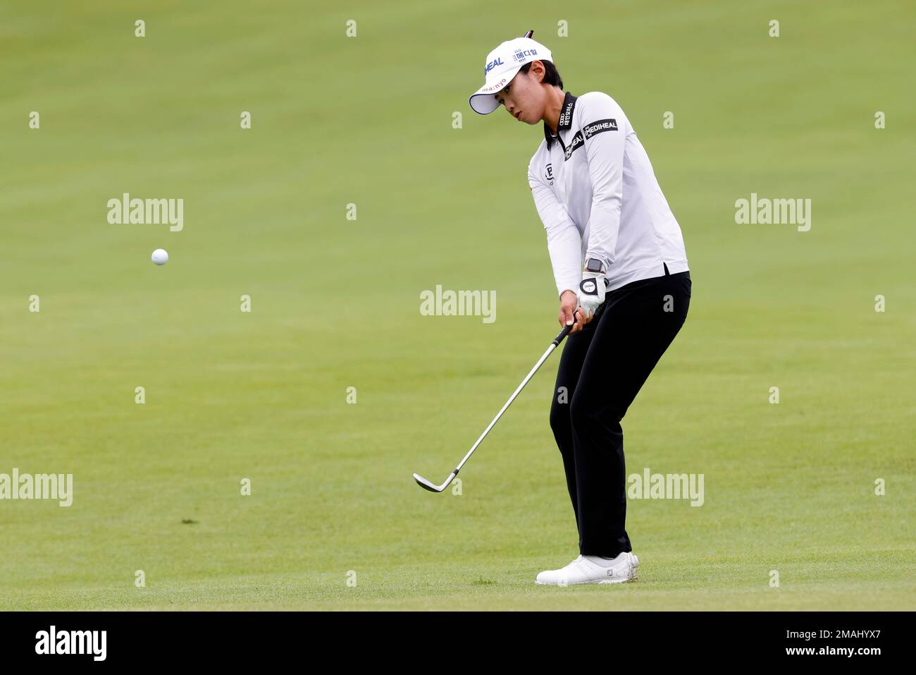 Narin An, of South Korea, watches her shot during the final round of ...