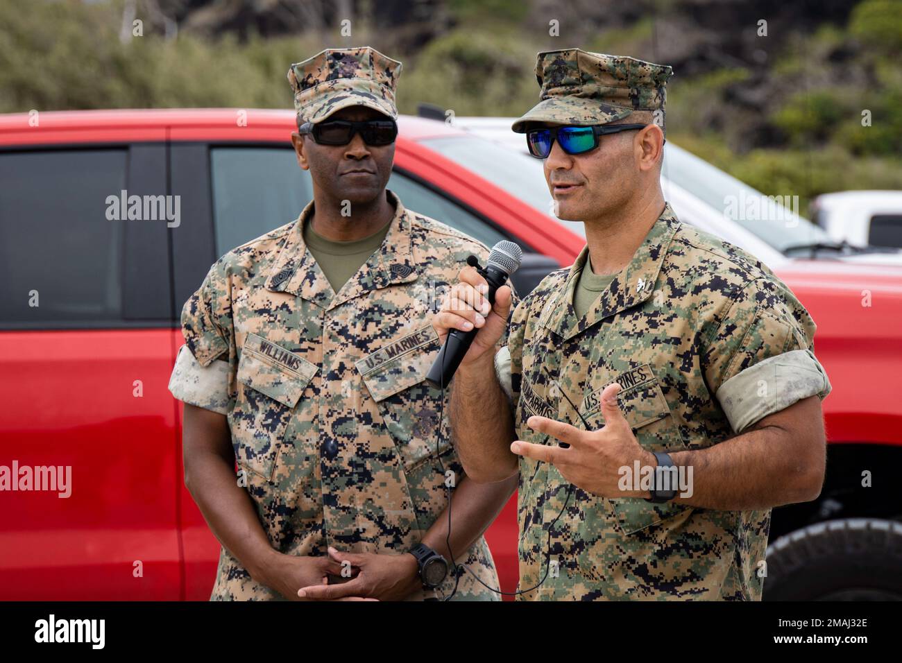 U.S. Marine Corps Sgt. Maj. Lester Williams, left, sergeant major ...