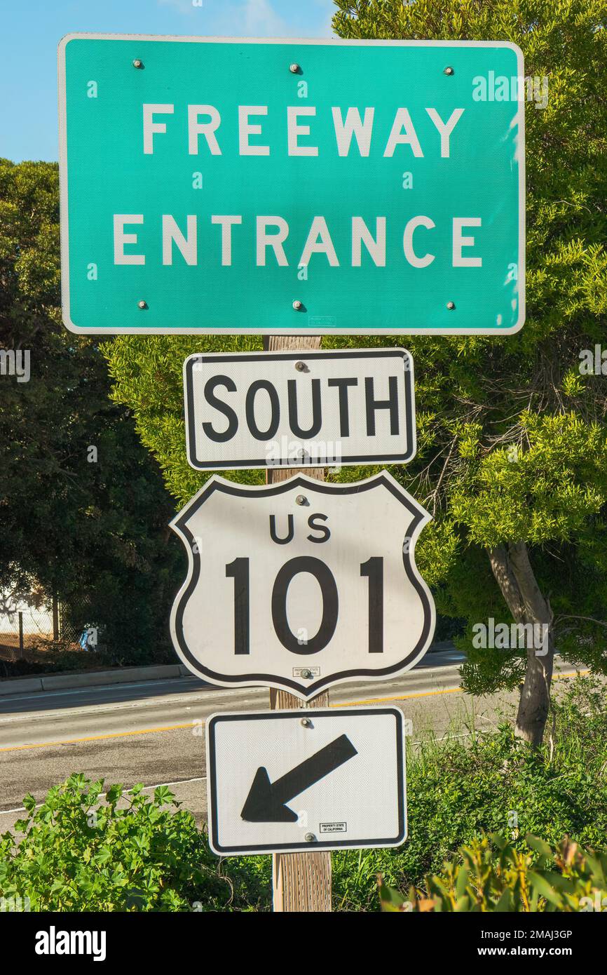 Freeway entrance sign, US 101 South, California Stock Photo - Alamy