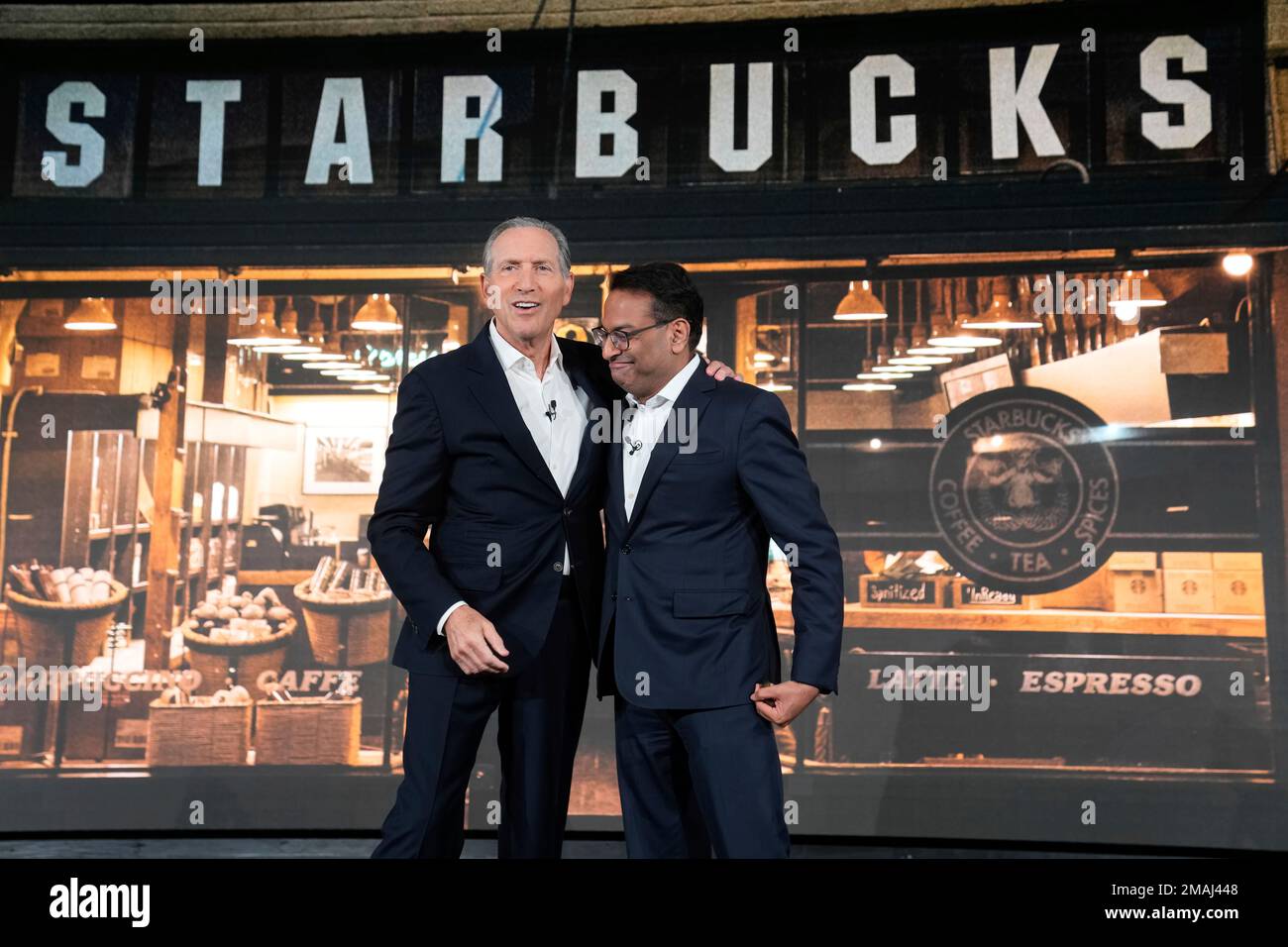 Interim CEO Howard Schultz, left, and incoming CEO Laxman Narasimhan ... Interim CEO Howard Schultz, left, and incoming CEO Laxman Narasimhan ...