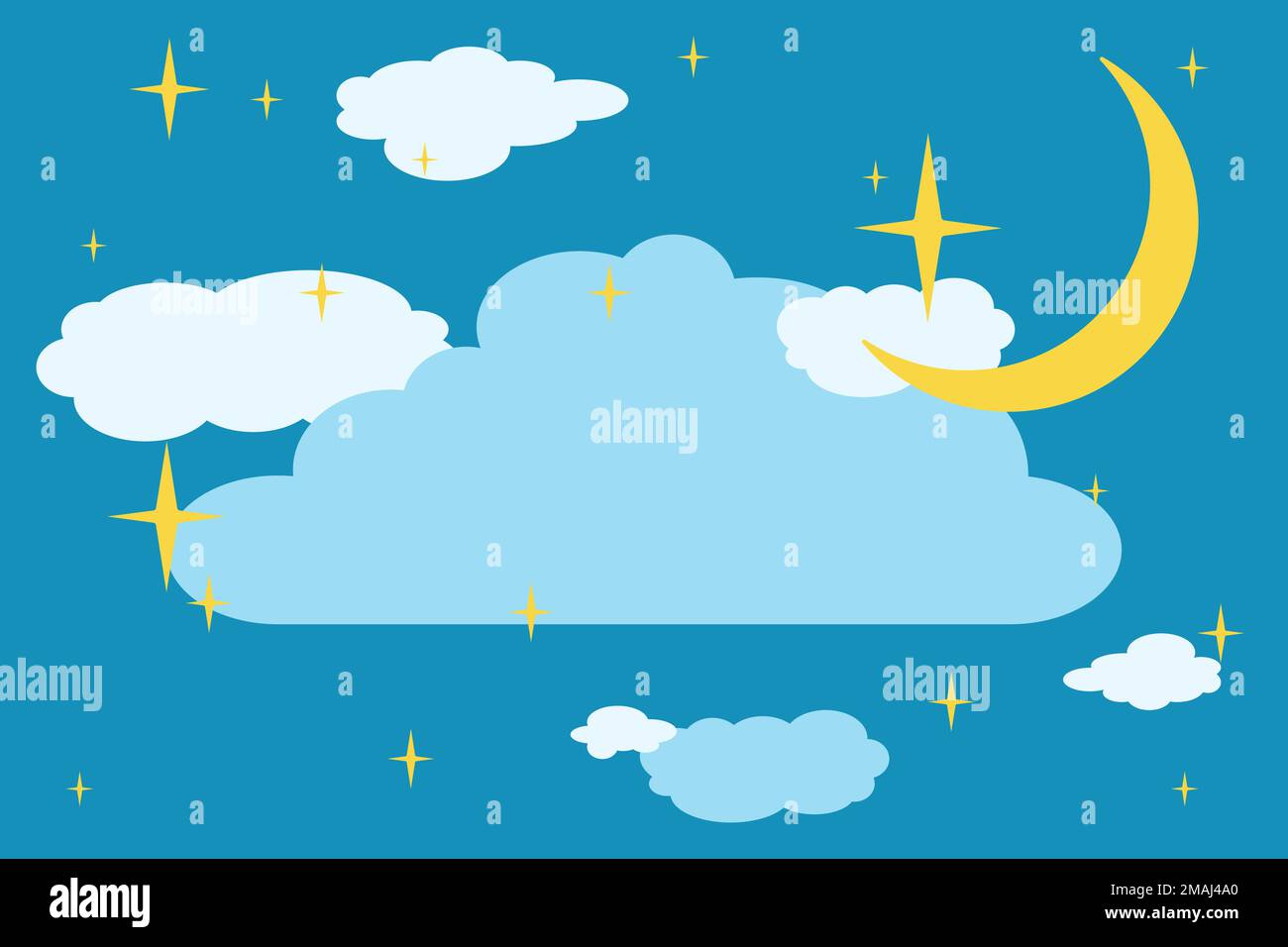 Crescent moon, stars, and clouds on the midnight sky background. Night ...