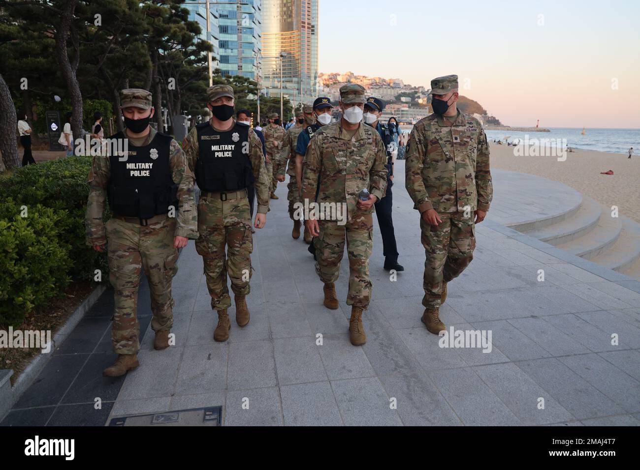 During a Combined Presence Patrol on Haeundae Beach in Busan, Republic ...