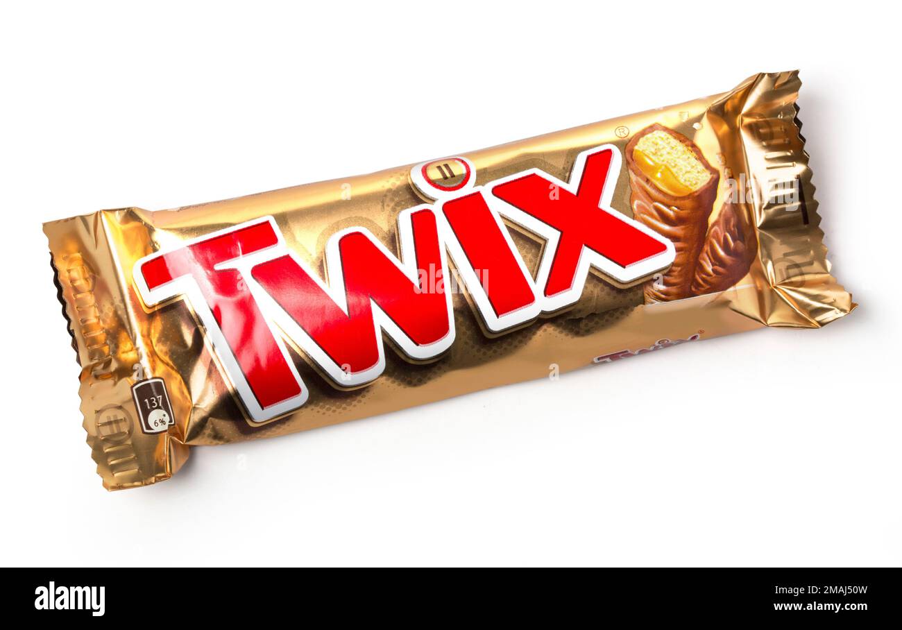 CHISINAU, MOLDOVA - NOVEMBER14, 2015:Twix cookie bars isolated on white ...