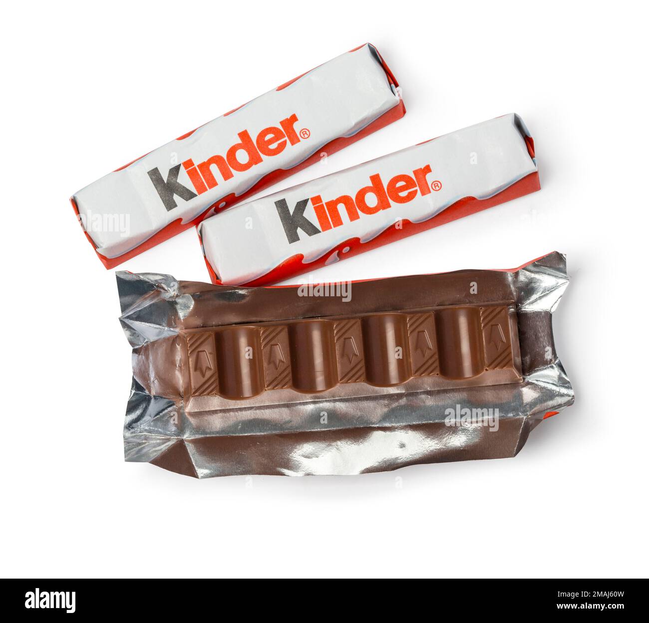 CHISINAU, MOLDOVA, NOVEMBER-12 , 2015: Kinder chocolate bars on white ...