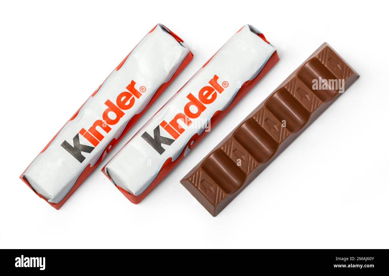 CHISINAU, MOLDOVA, NOVEMBER-14 , 2015:Kinder chocolate bars on white ...