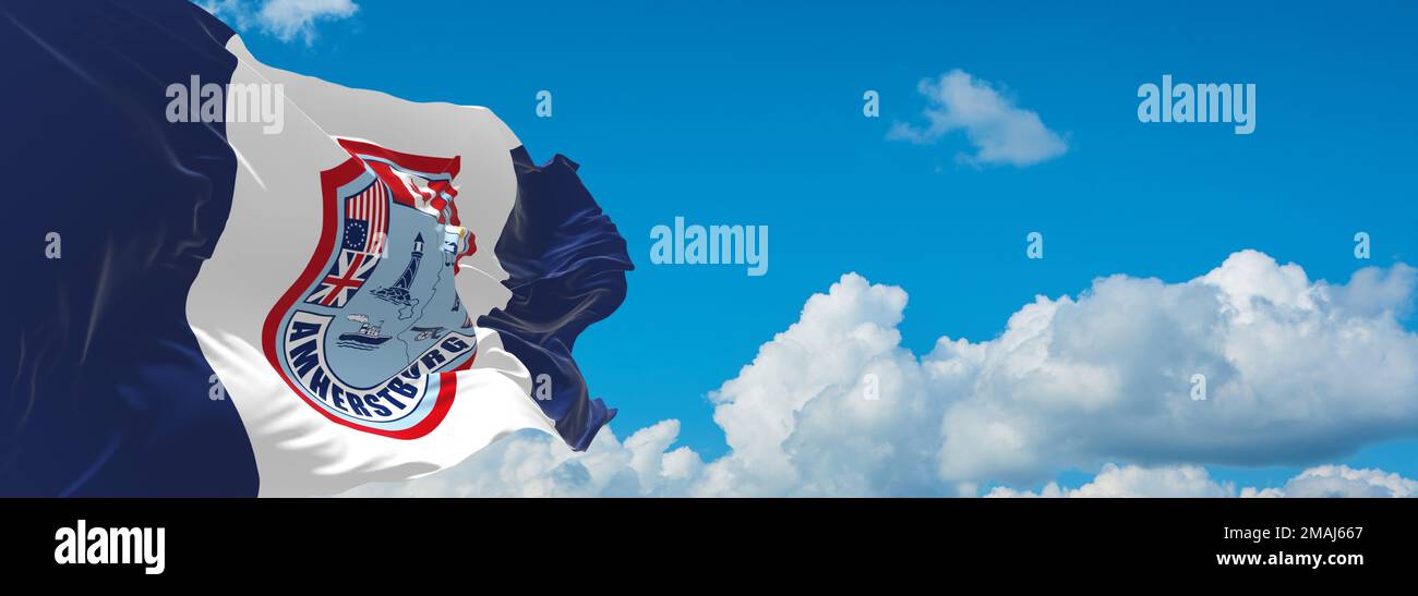 official flag of Amherstburg Canada at cloudy sky background on sunset ...