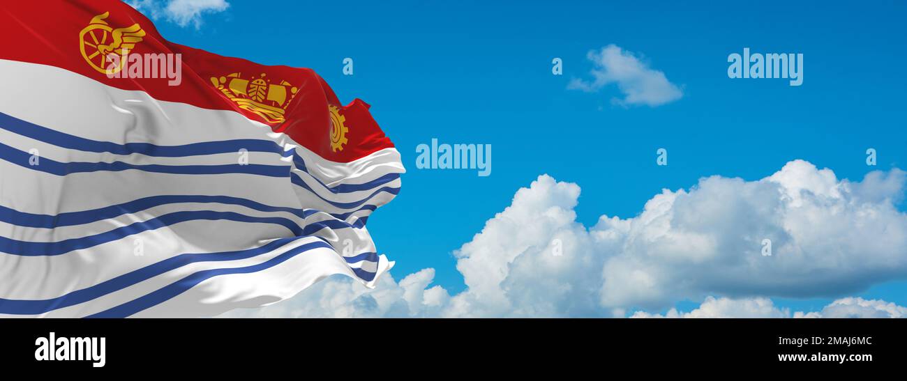 official flag of Barrie Canada at cloudy sky background on sunset ...