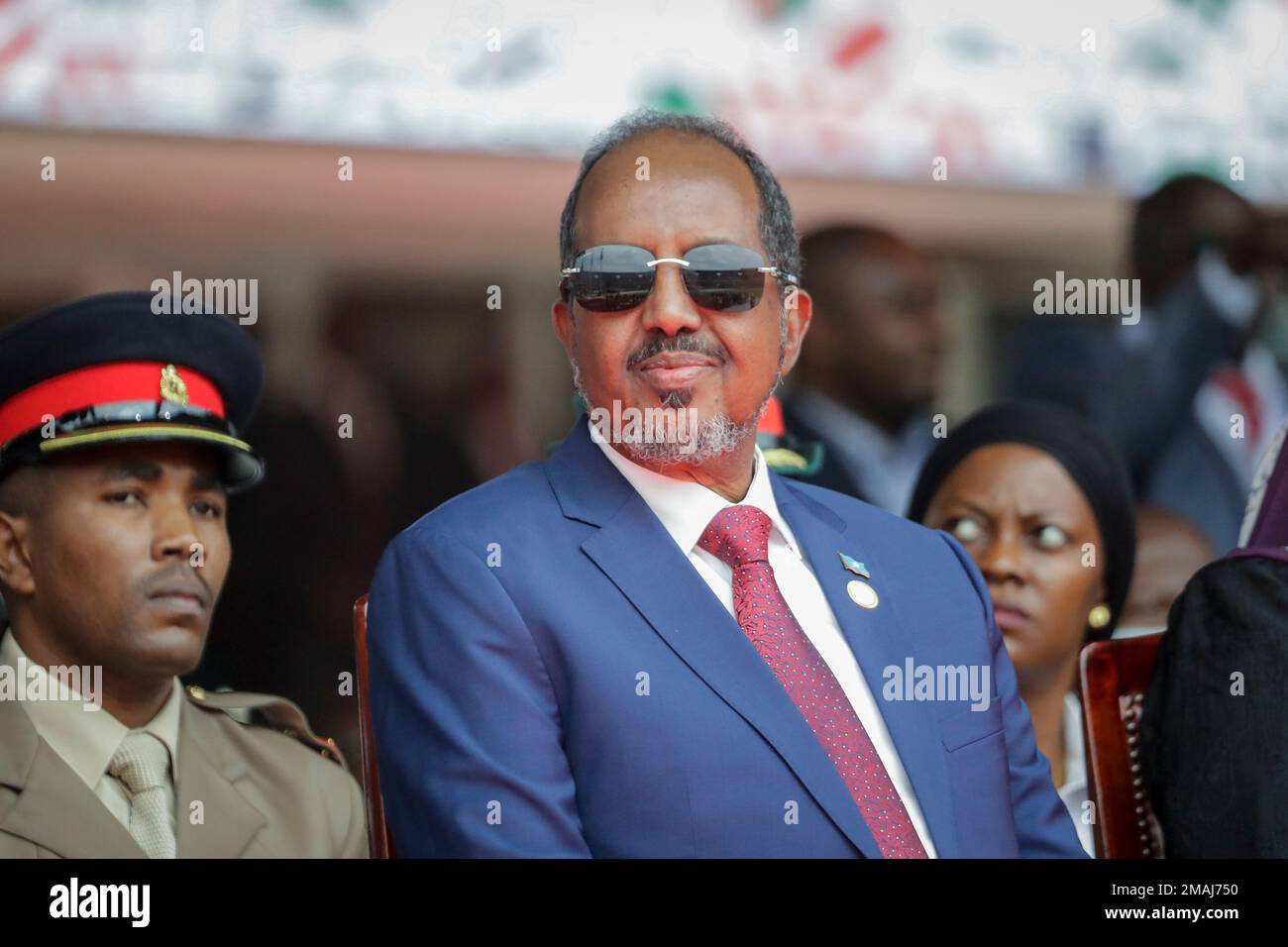 Somalia's President Hassan Sheikh Mohamud attends the swearing-in ceremony for Kenya's new ...