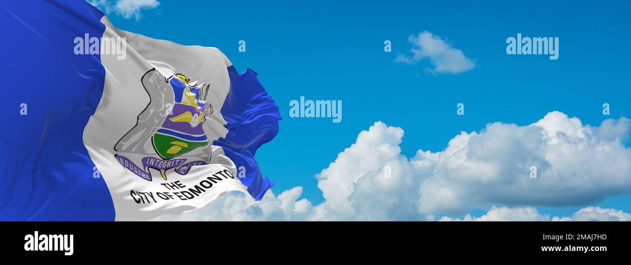 official flag of Edmonton 1966-1986, Alberta Canada at cloudy sky ...