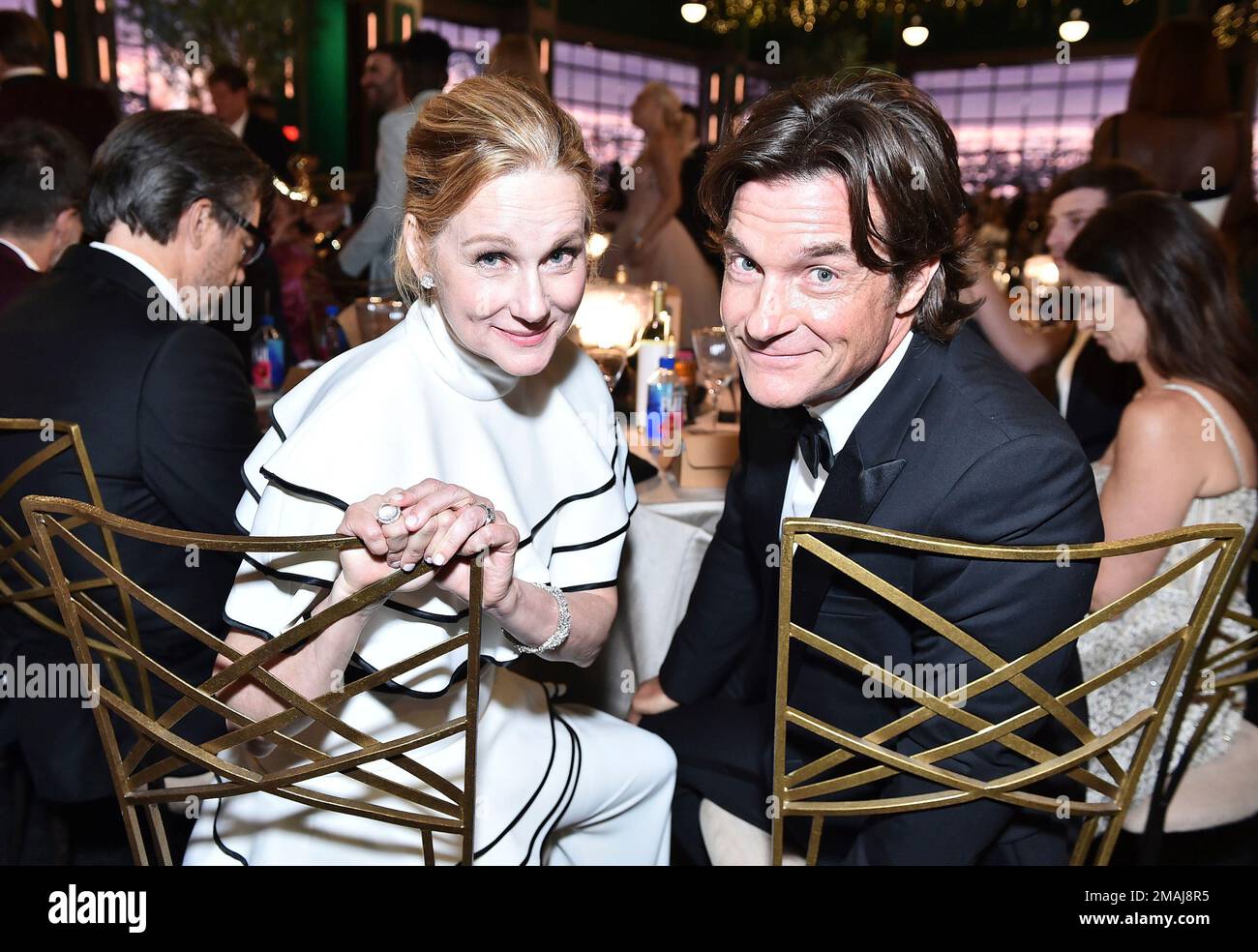 Laura Linney, left, and Jason Bateman at the 74th Emmy Awards on Monday ...