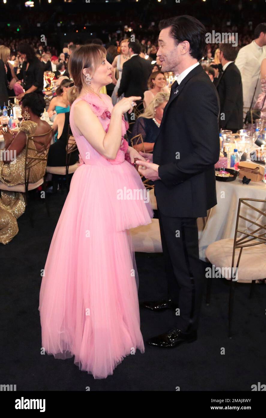 Kaley Cuoco, left, and Tom Pelphrey at the 74th Emmy Awards on Monday ...