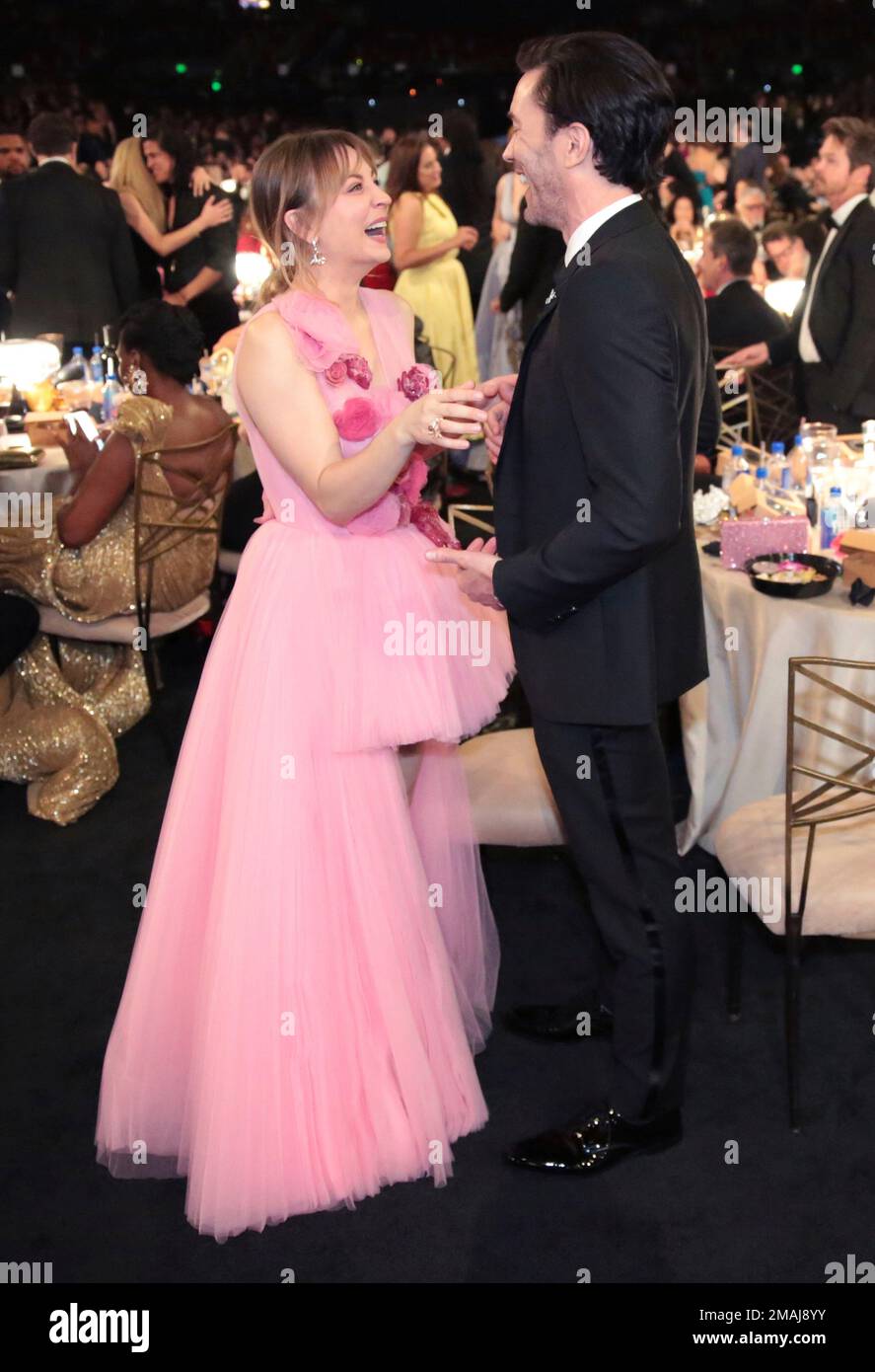 Kaley Cuoco, left, and Tom Pelphrey at the 74th Emmy Awards on Monday ...