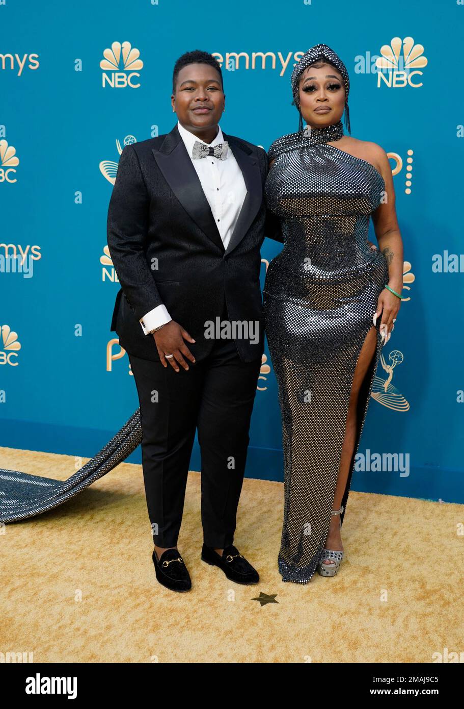 Sam Jay, left, and Yanise Monet arrive at the 74th Primetime Emmy ...