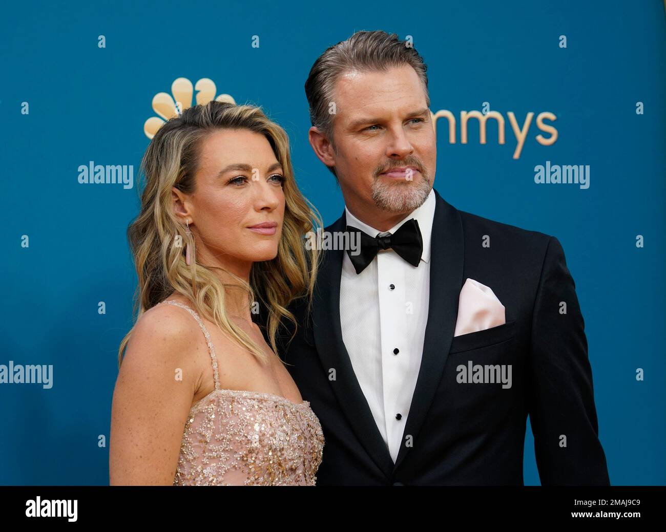 Natalie Zea, left, and Travis Schuldt arrive at the 74th Primetime Emmy ...