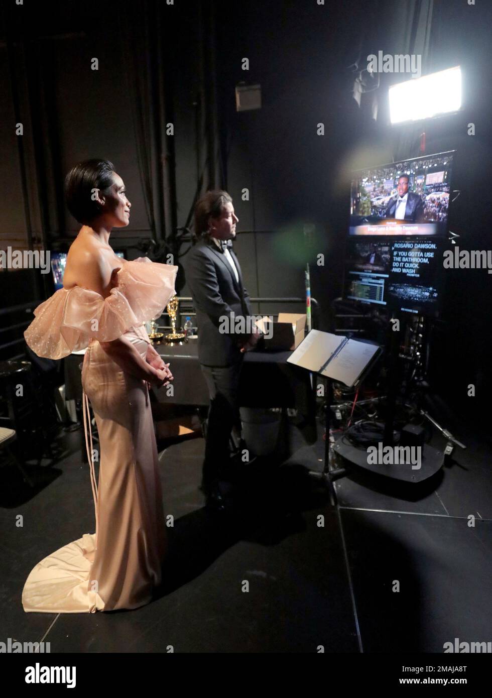 Rosario Dawson, left, and Diego Luna at the 74th Emmy Awards on Monday ...