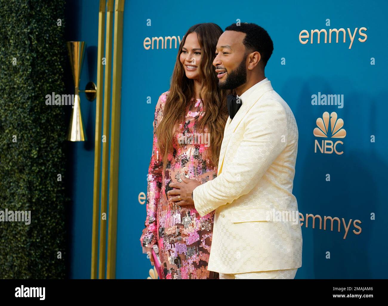 Chrissy Teigen, left, and John Legend arrive at the 74th Primetime Emmy ...