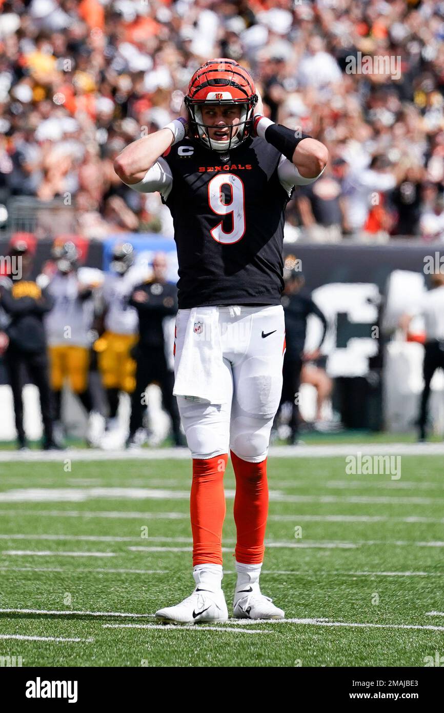 Cincinnati Bengals quarterback Joe Burrow (9) plays during an NFL ...
