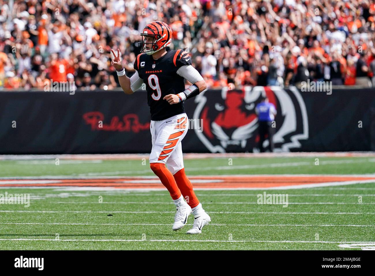 Cincinnati Bengals quarterback Joe Burrow (9) plays during an NFL ...
