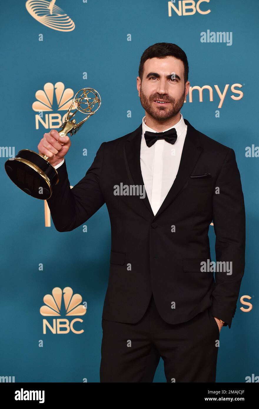 Brett Goldstein poses with the Emmy for outstanding supporting actor in ...