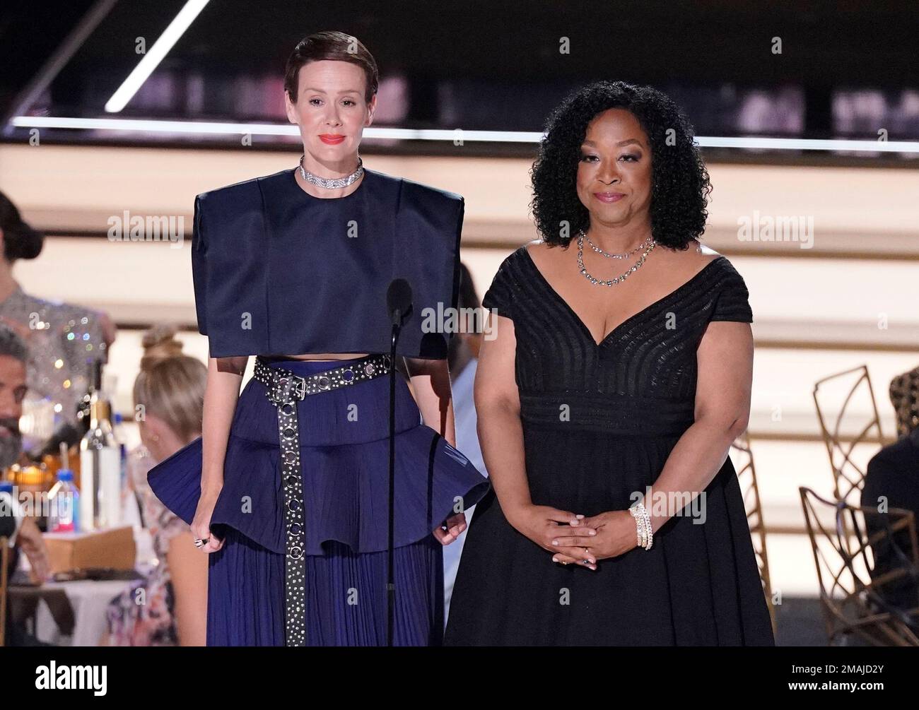Sarah Paulson, left, and Shonda Rhimes presents the Governors award at ...